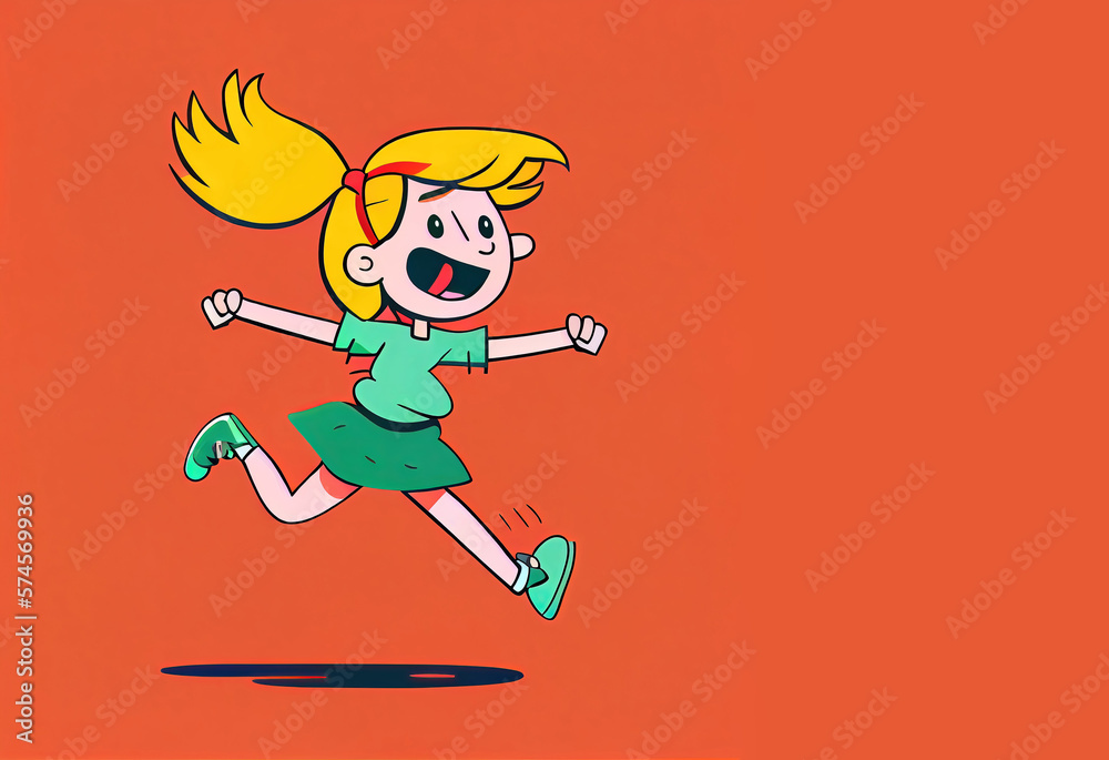 Happy cartoon girl running fast and smiling (Generative AI) Stock ...