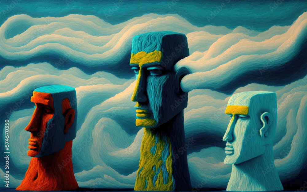 Storytelling expressive clay monolithic statues, easter island inspired ...