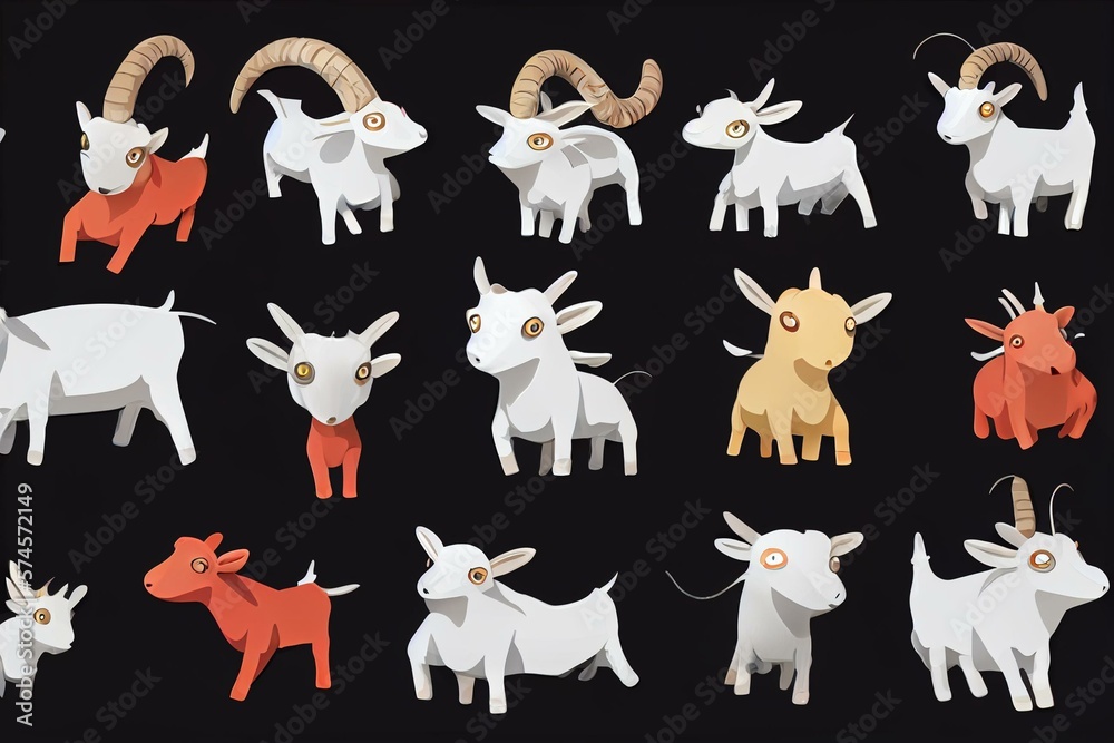 Cute Animation Cartoon Character Animal Alpine Goat Design Elements ...