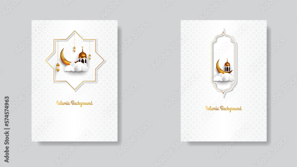 islamic poster design in white and gold with realistic decoration ...