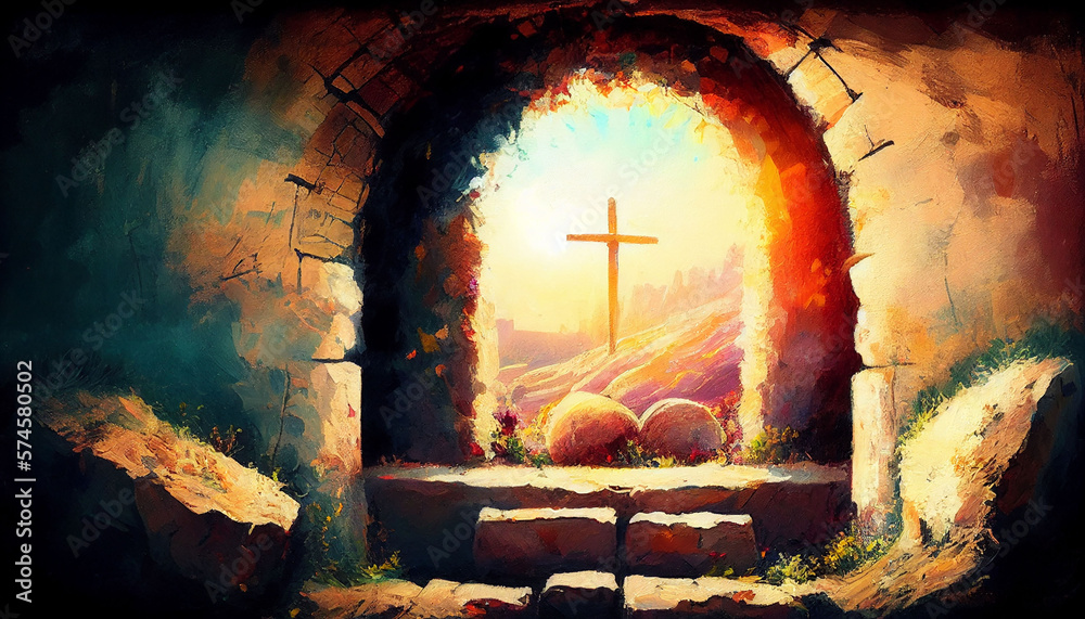 Easter Jesus Christ rose from the dead. Sunday morning. Dawn. The empty ...