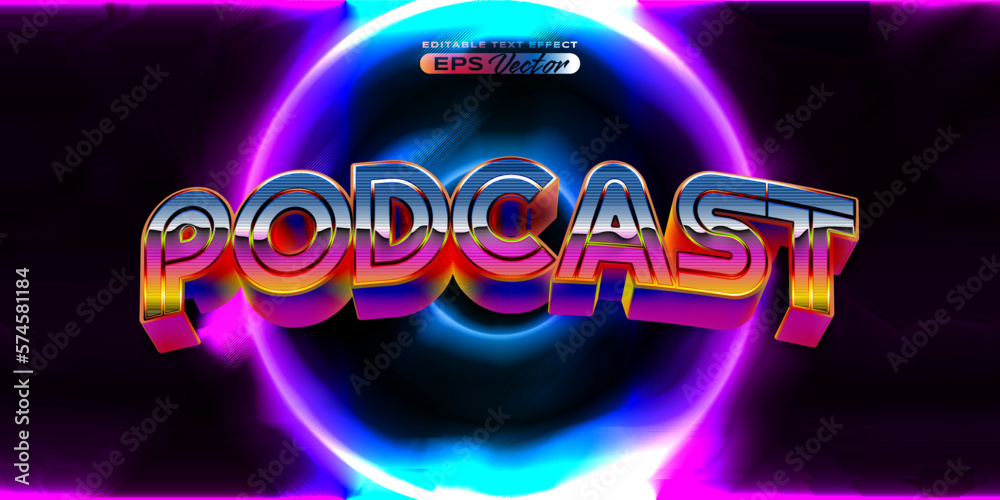 Retro text effect podcast futuristic editable 80s classic style with ...