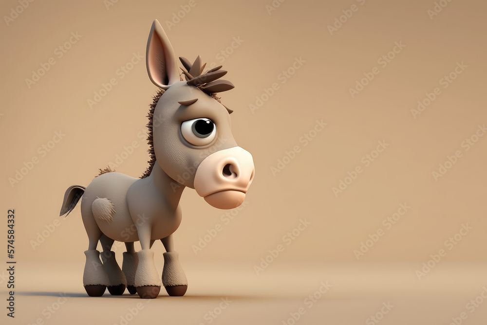 Cute baby donkey 3d character isolated on pastel background. Cartoon ...