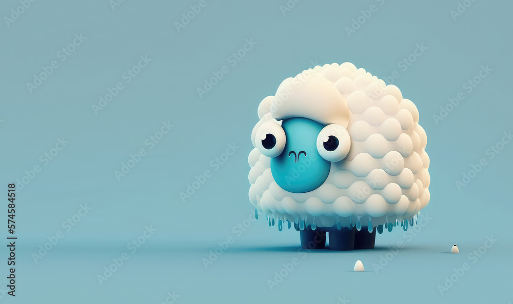 Cute white sheep 3d character. Cartoon curly sheep with big eyes. 3d render illustration ...