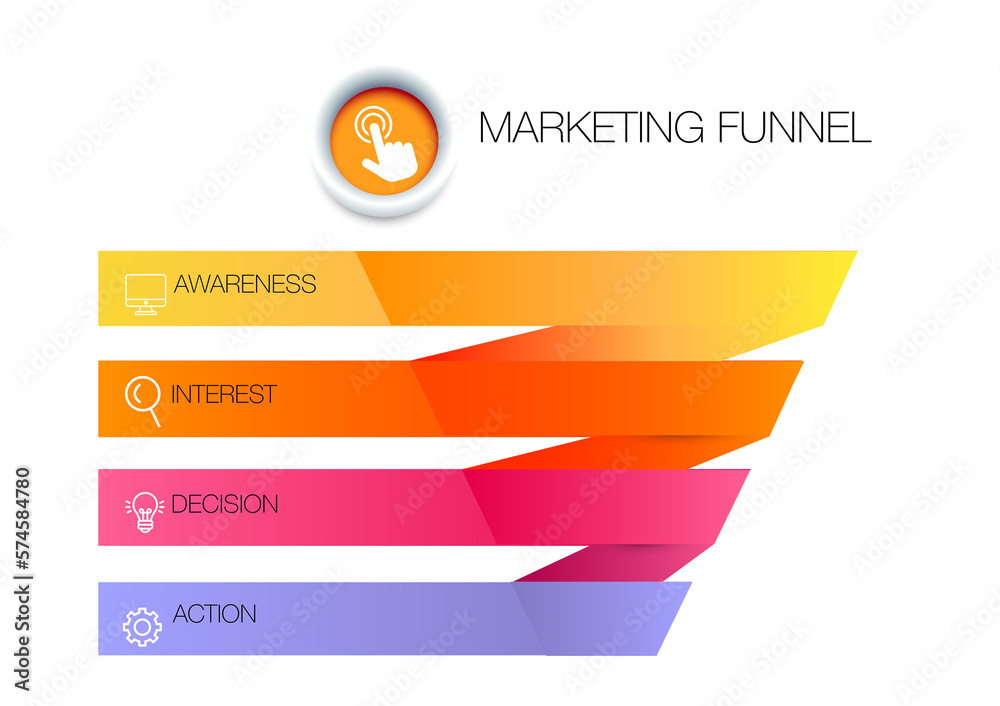 Design template, funnel marketing infographic 4 steps and icon of ...