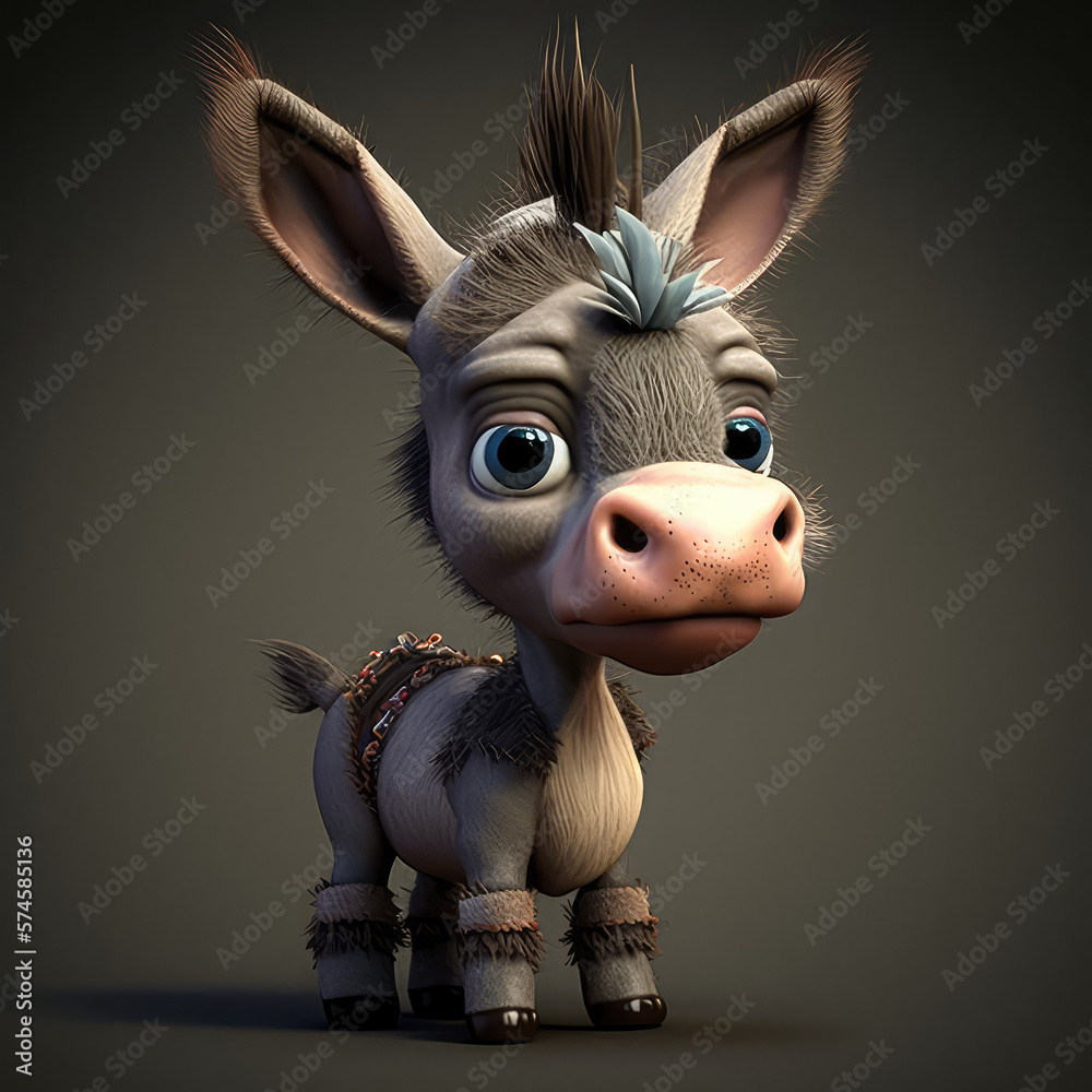 Cute fairy baby donkey 3d character. Cartoon donkey with big eyes. 3d render illustration ...