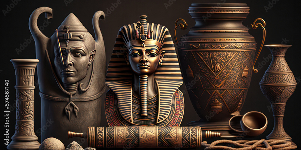Ancient Egyptian cultural artefacts such as pottery, statues ,masks and ...