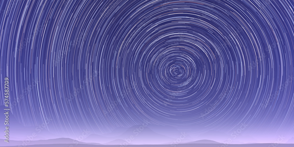 Blue stargazing mountains silhouette backdrop. Night stars twirling ...