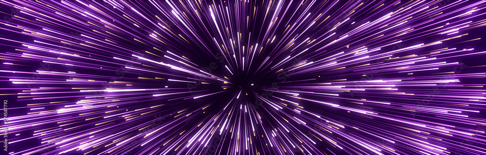 Light rays in cosmos space. Explosion effect. Futuristic data flow. Sci ...