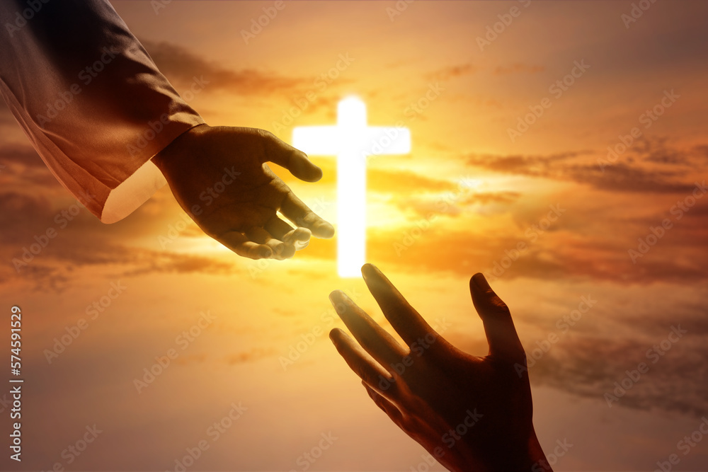 Jesus Christ giving a helping hand to humans Stock Photo | Adobe Stock