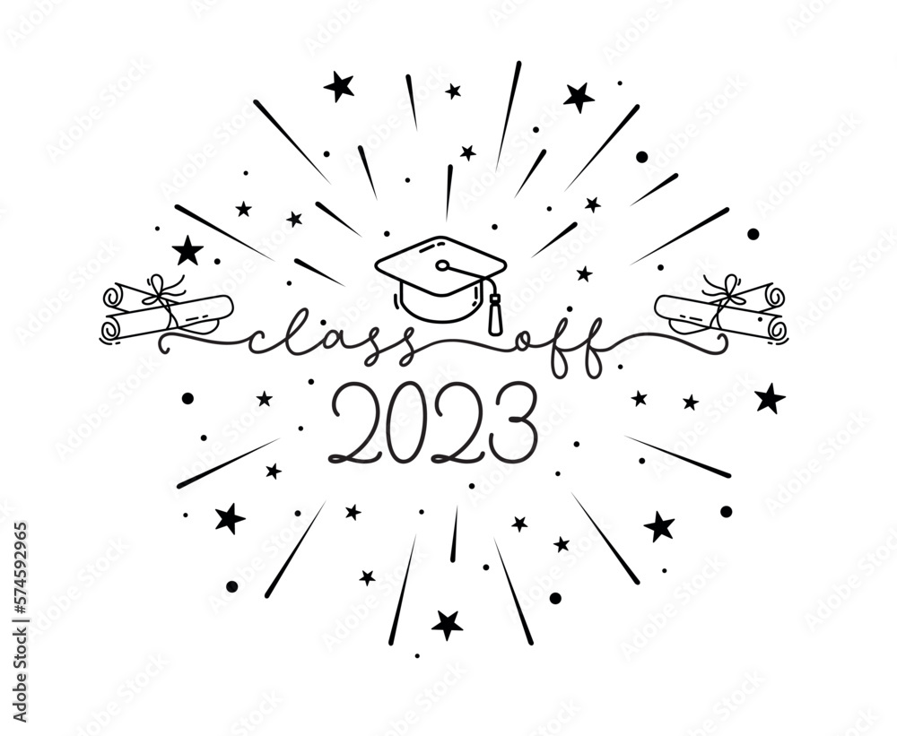 Class of 2023. Graduation logo with cap and diploma for high school ...