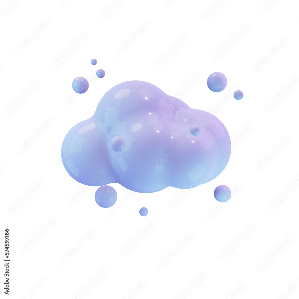 Violet green 3d clouds set isolated on a transparent background. Render ...