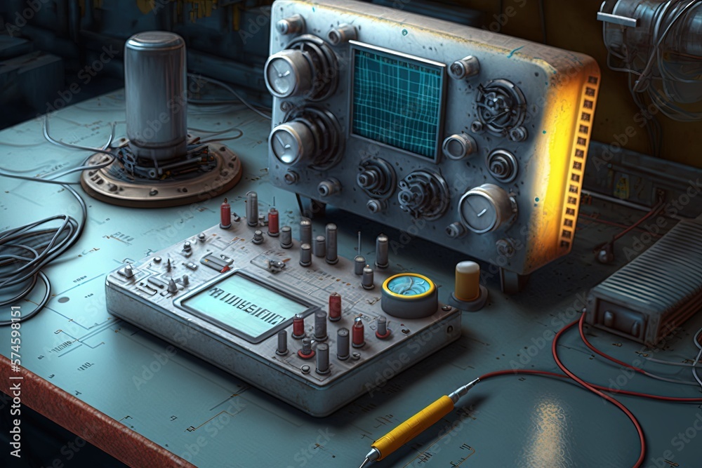 Workplace with an unusual invention. High resolution, illustration ...