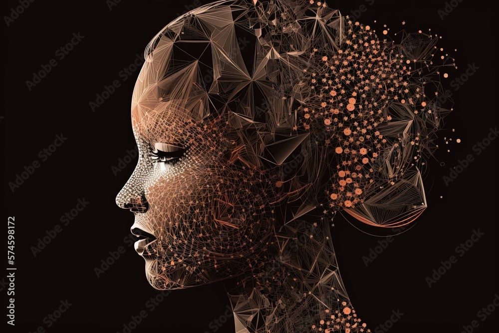 Human head from an array of particles. Abstraction, geometric shapes ...