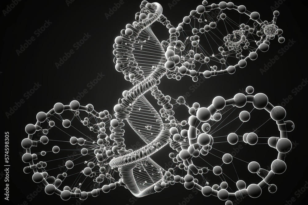 Skeleton structure of DNA sequence molecules. Bright white lines ...