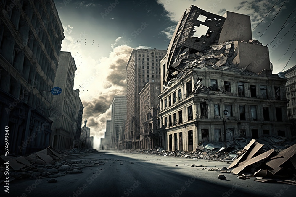 The city center after the earthquake. Seismic slabs, geographical ...