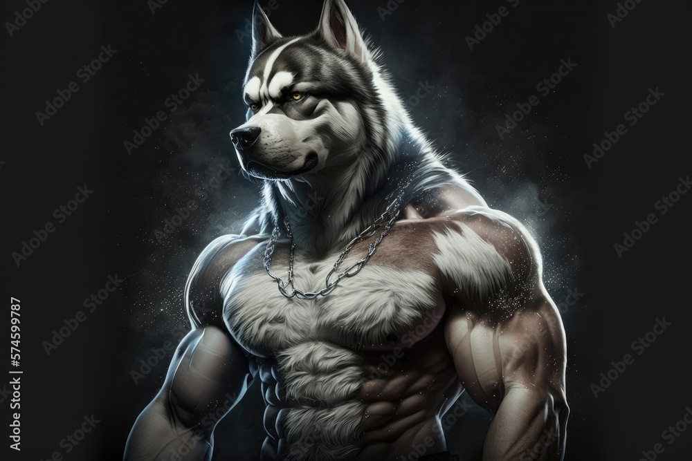 ai generated stock image of a husky with strong muscle torso ...