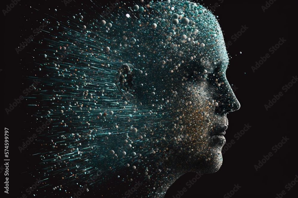 Ilustrace „head from an array of particles. art, 8k, black background ...