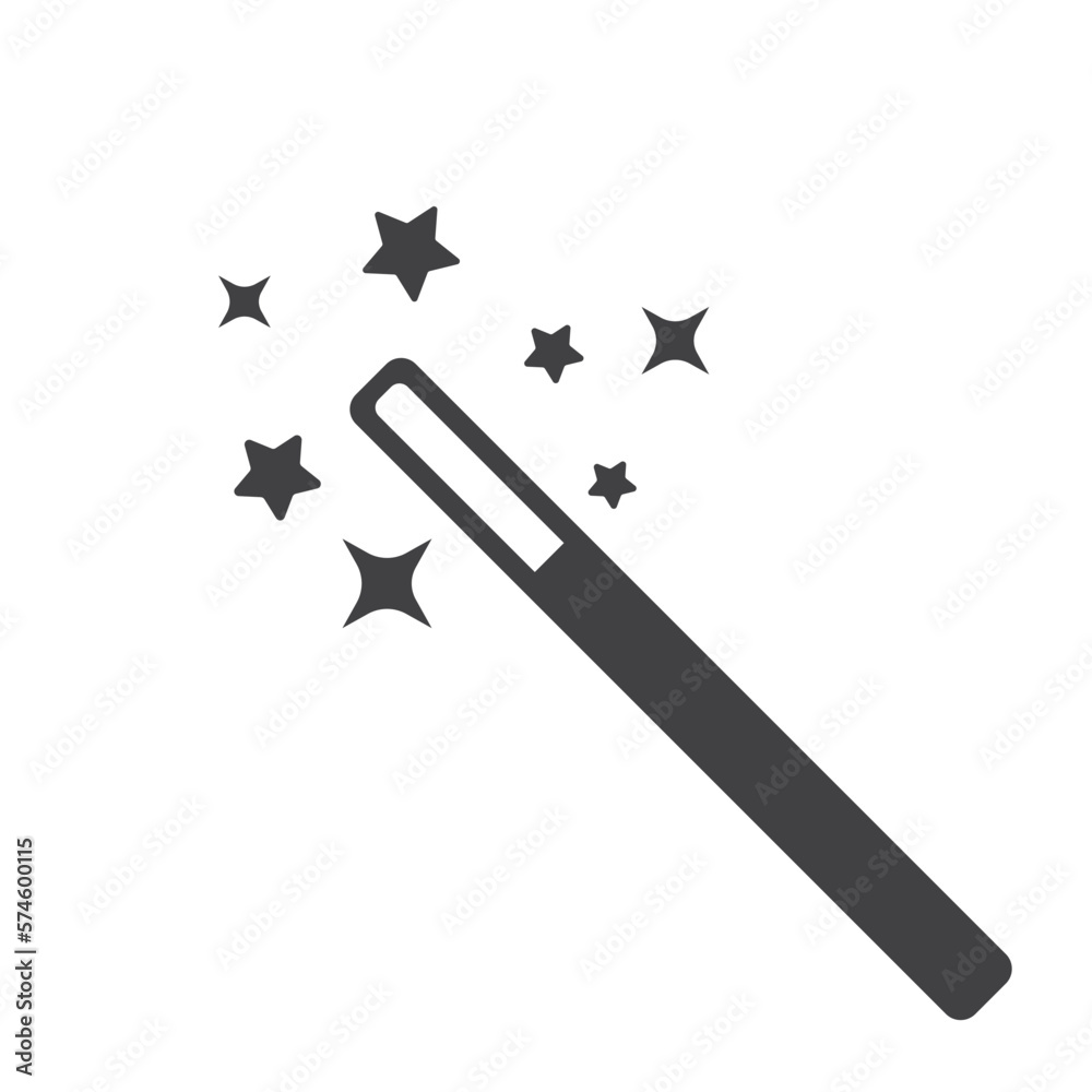 Magic tool and magic wand of magician wand vector illustration. Magic wand with stars flat sign ...