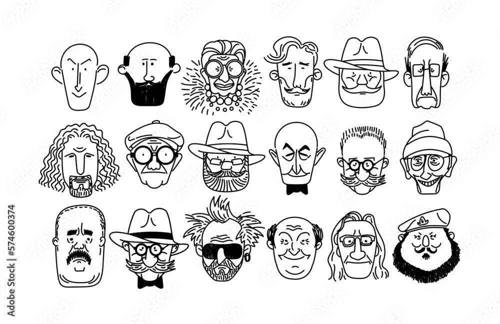 Old man face, senior, mature, different age generation. Adult people ...
