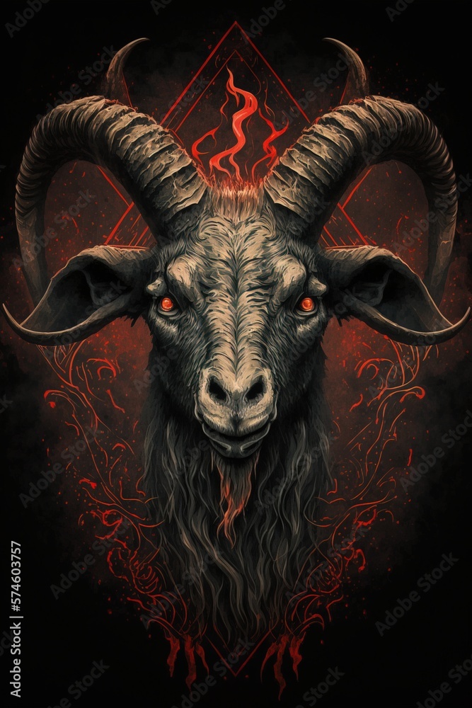 Goat head with big two horns as satanic symbol graphic generative ai ...