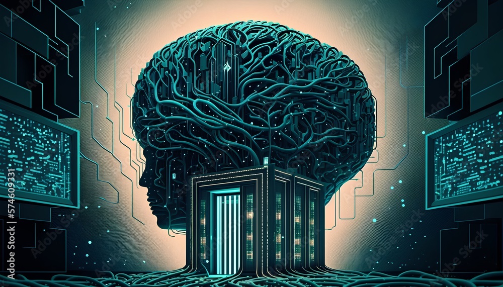 AI Brain like structure with neurons and synapses firing and connecting ...