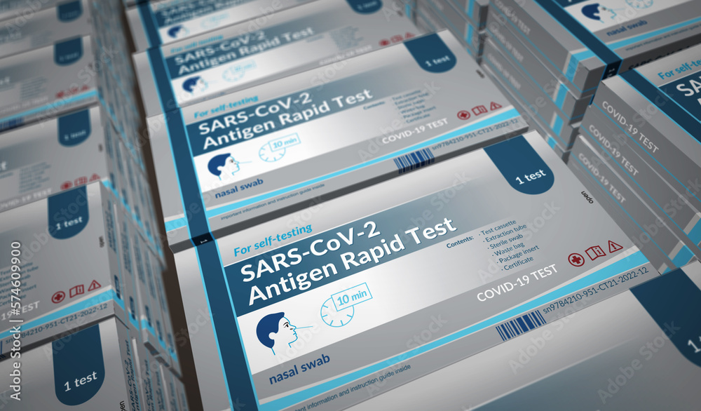 Covid rapid antigen self test pack 3d illustration Stock Illustration ...
