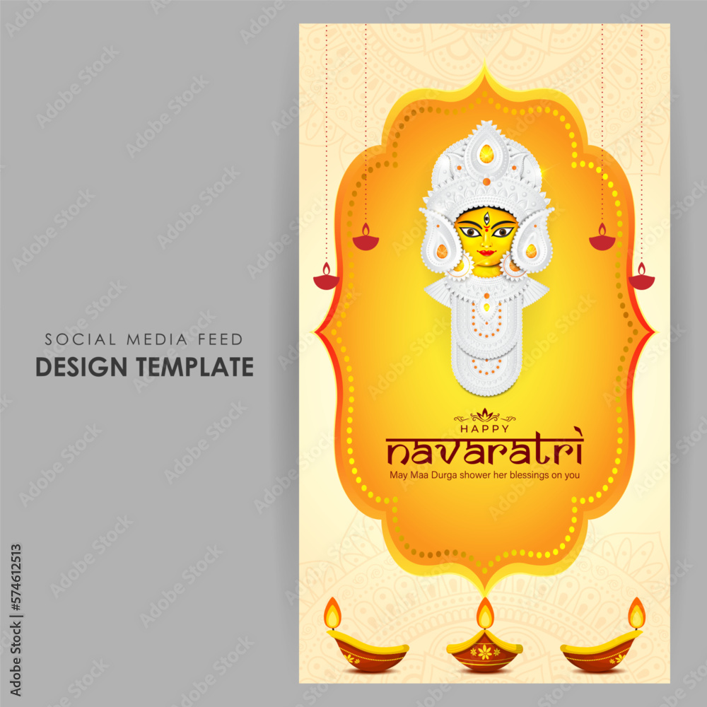 Vector illustration of Happy Navratri wishes social media story feed ...