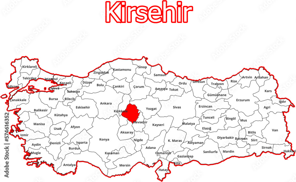 Vetor de Vektorkarte der Türkei - mit Landkreiskarte des Districts ...