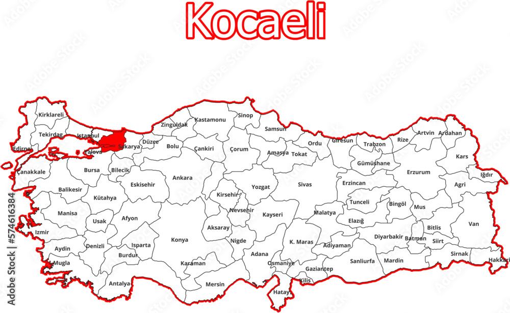 Vetor de Vektorkarte der Türkei - mit Landkreiskarte des Districts Kocaeli do Stock | Adobe Stock