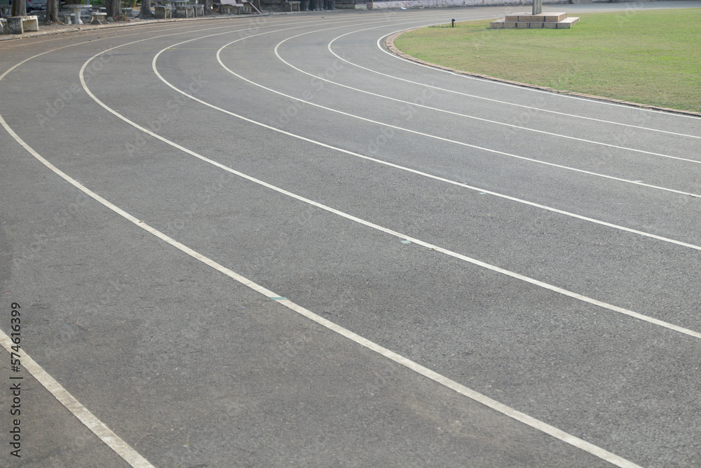 Field running track at the stadium with lines on the field, outdoor ...