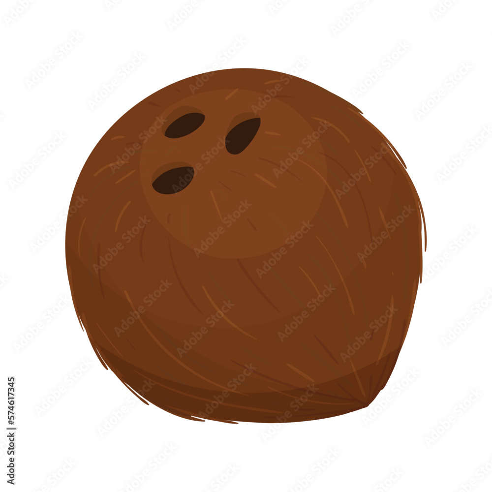 Coconut whole with tree holes. Cartoon coconut icon. Coconut milk ...