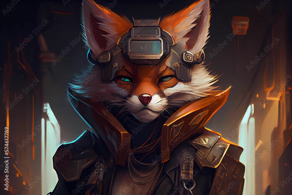 Cartoon, funny, fun, cyberpunk, fox face. Generative AI. Stock ...