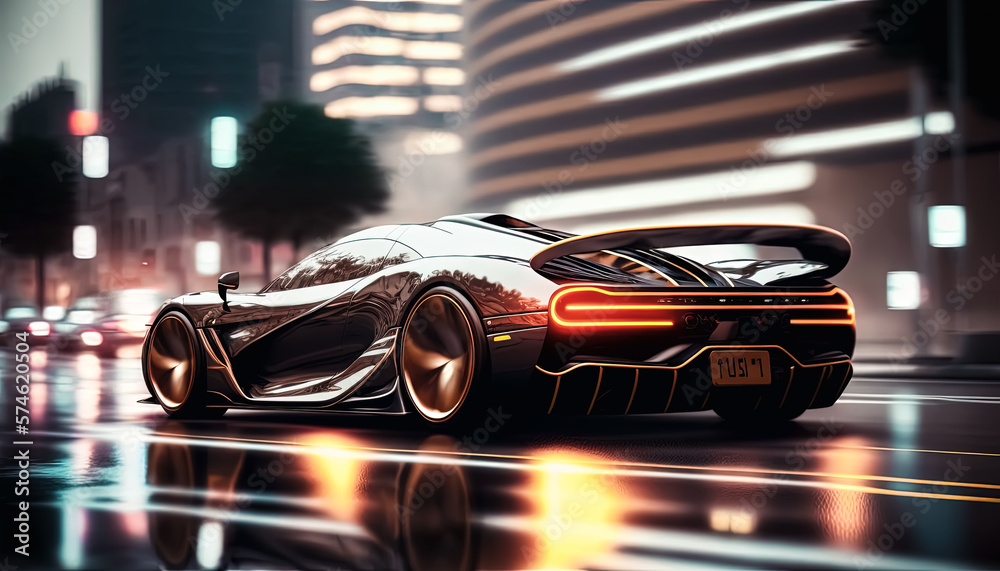 Generative AI illustration of a Luxury Sport Car Racing Through City ...