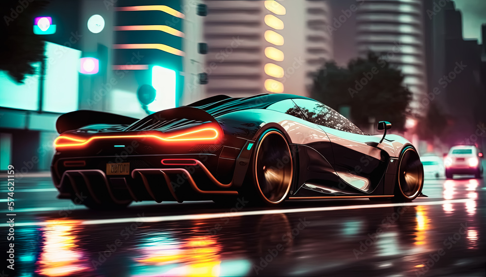 Generative AI illustration of a Luxury Sport Car Racing Through City ...