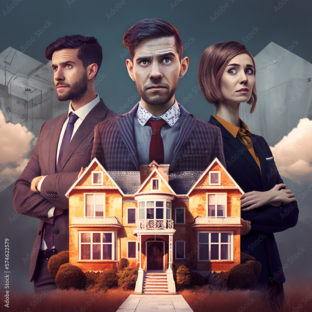 Cartoon like realtors TV real estate agents very serious and determined ...