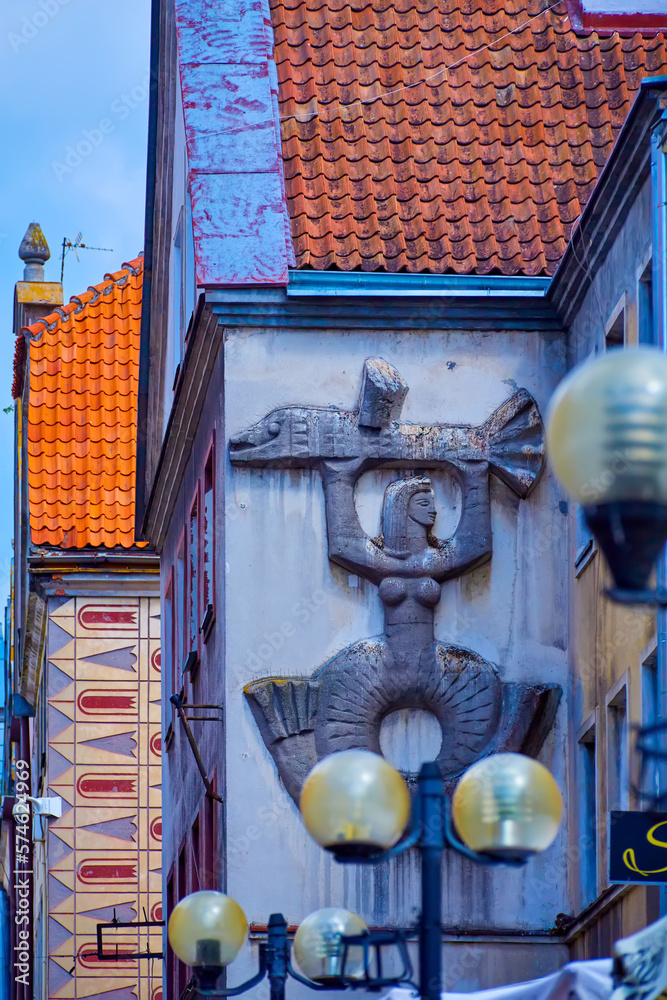 Olsztyn, Poland, August 10, 2022. The bas-relief of a mermaid with an ...