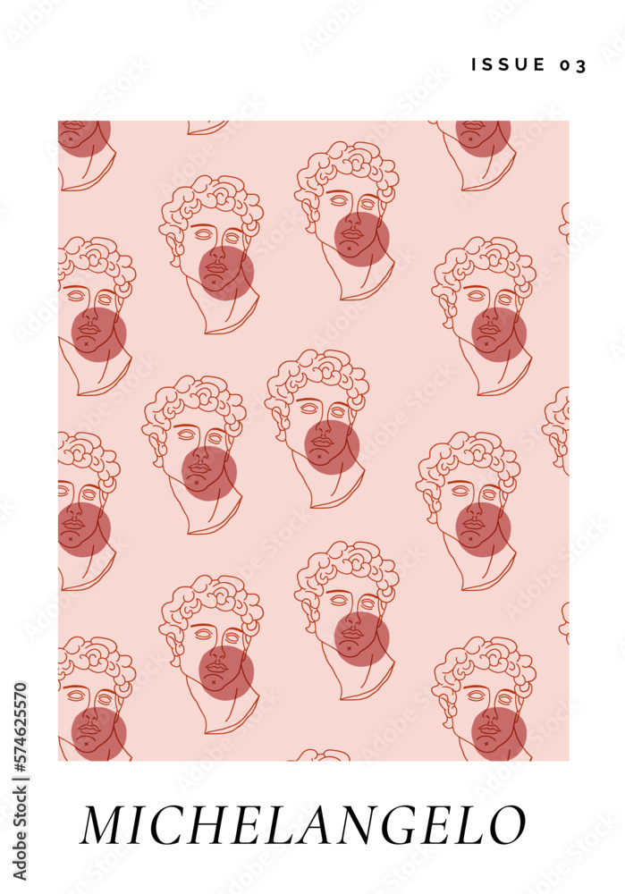 Vector vertical poster with David statue making a bubble from chewing ...