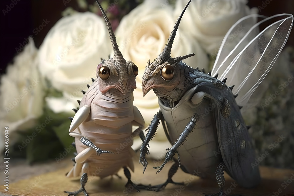 A beauitiful portrait of two bugs, beetles or cockroaches getting ...