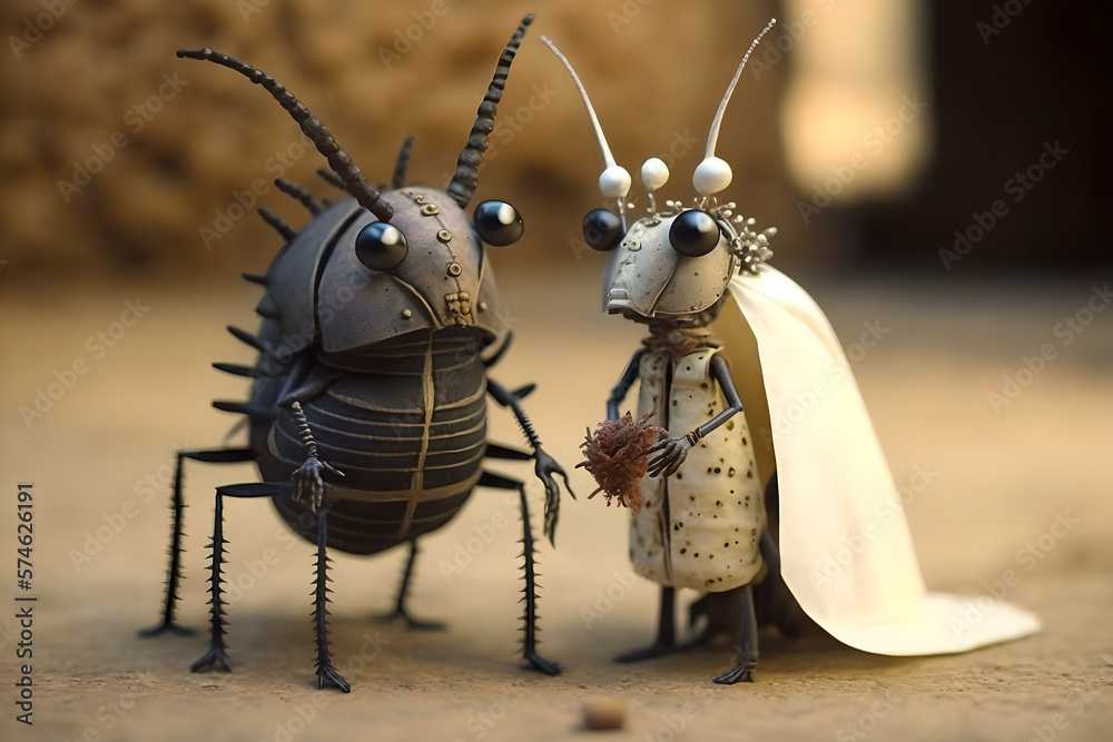 A beauitiful portrait of two bugs, beetles or cockroaches getting ...