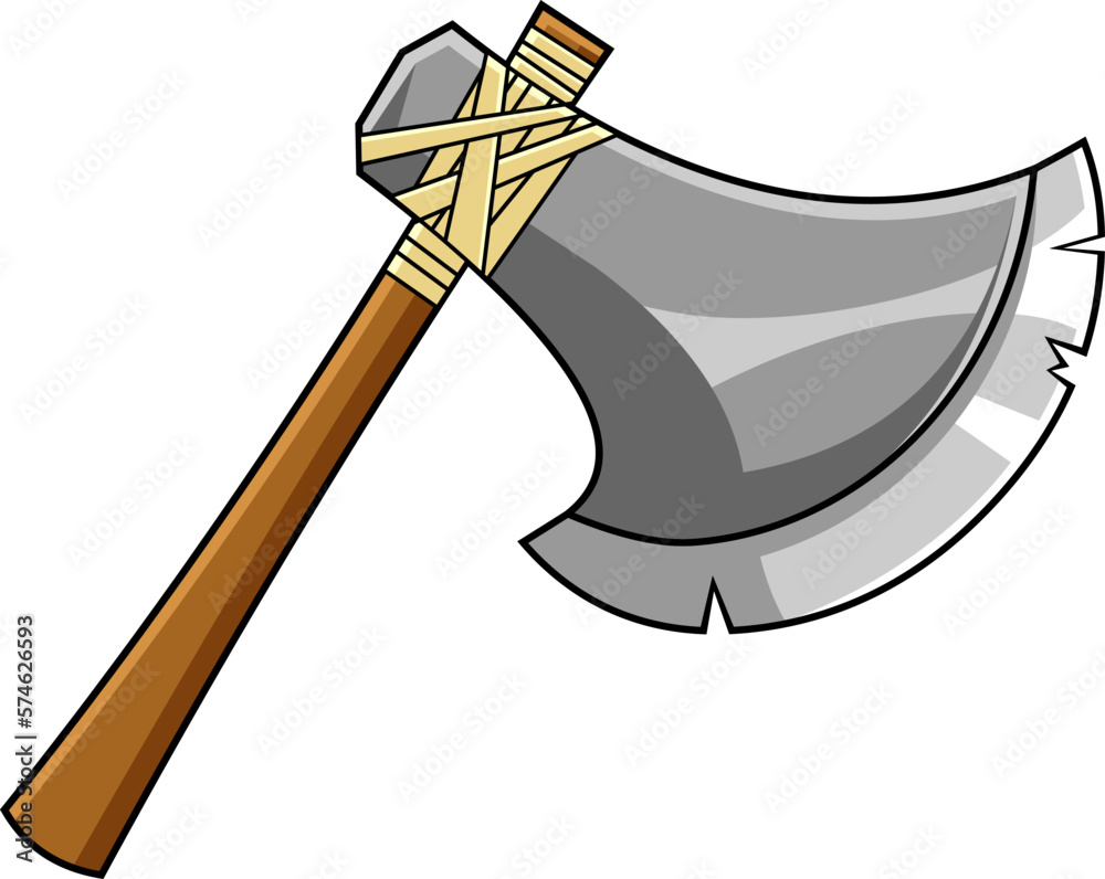 Cartoon Medieval Axe Weapon. Vector Hand Drawn Illustration Isolated On ...