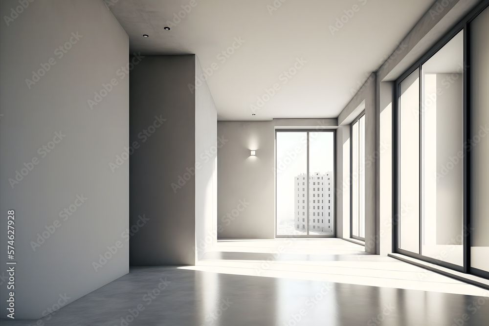 Light white room with big window absolutely empty without furniture ...