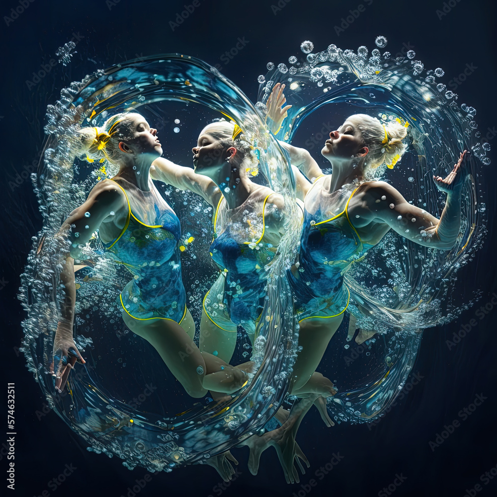 Dynamic action of a girls doing synchronized swimming. Abstract ...