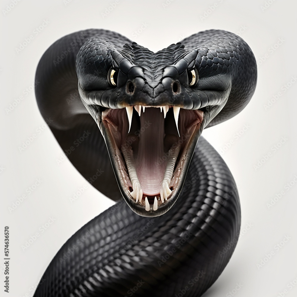 Angry black cobra, venomous snake before attack close-up isolated on ...