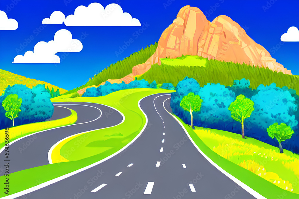 Cartoon Illustration Of Winding Road Leading To A Far Vanishing Point ...