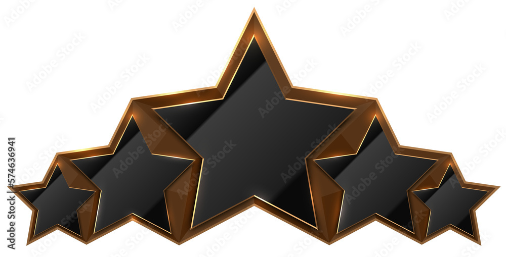 Black glossy 5 star top rank logo badge frame. Luxury gold polygonal ...