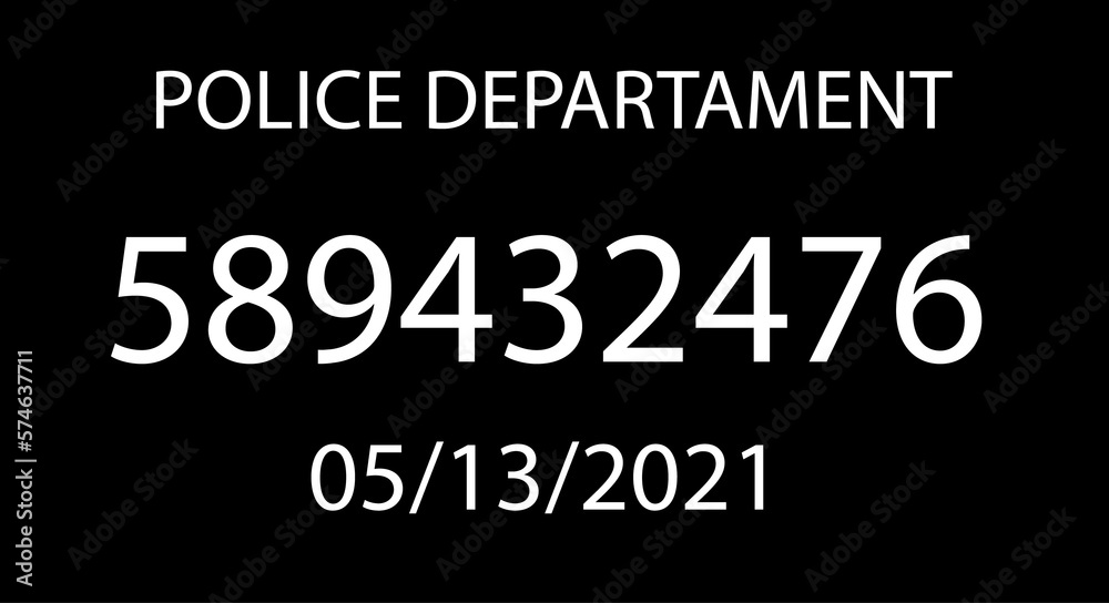 Police sign for a photo of suspected criminals and prisoners Stock ...