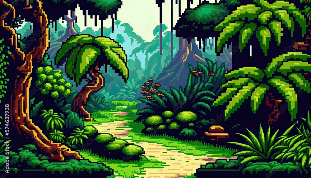 Exploring the forest, a 2D pixel art landscape, generative ai ...
