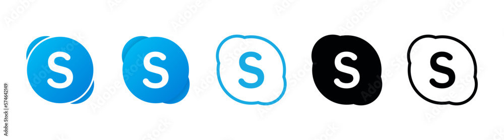 Collection of different Skype icons. Social media logo. Line art and ...