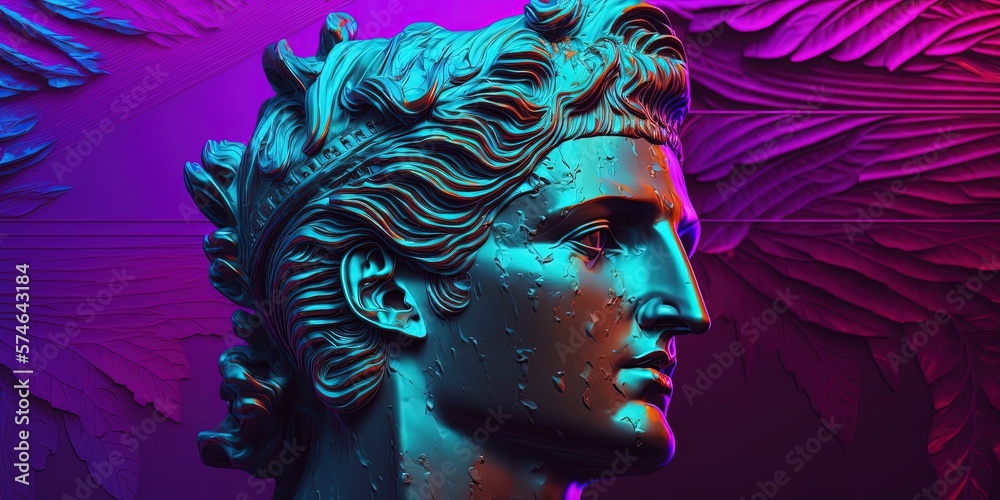 3d render closeup of david apollo face with glitch style design ...